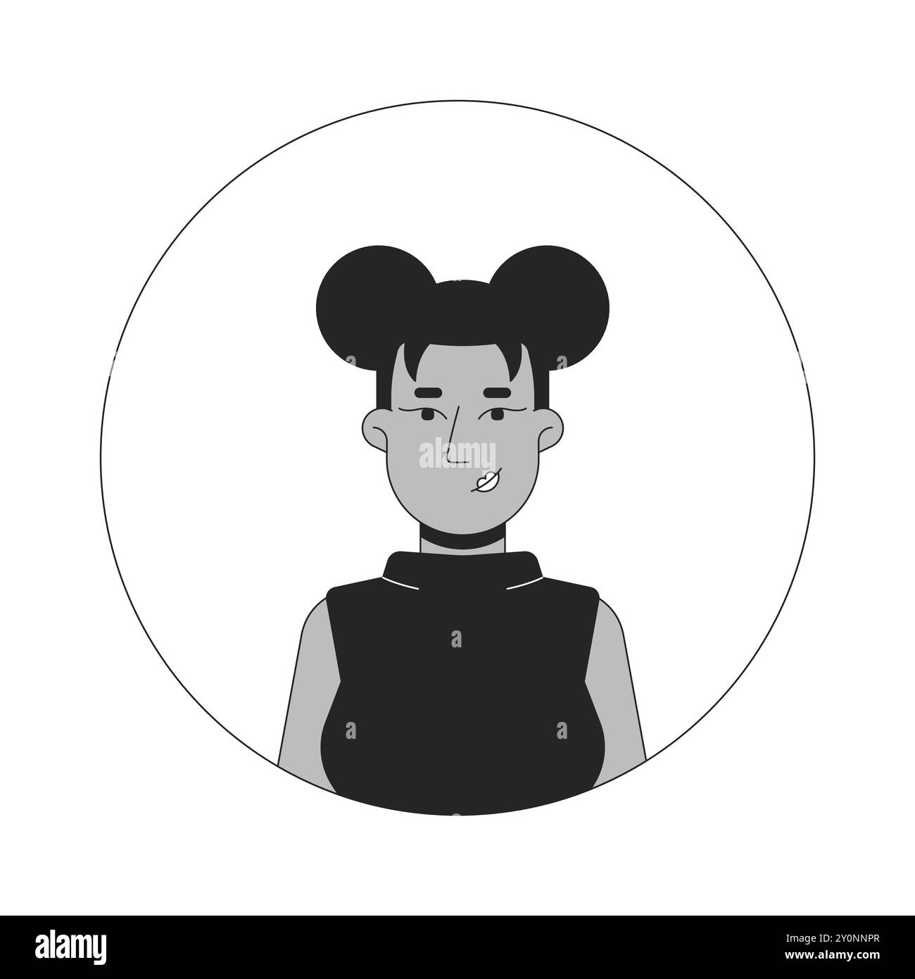 Black woman afro hair two buns black and white 2D vector avatar ...