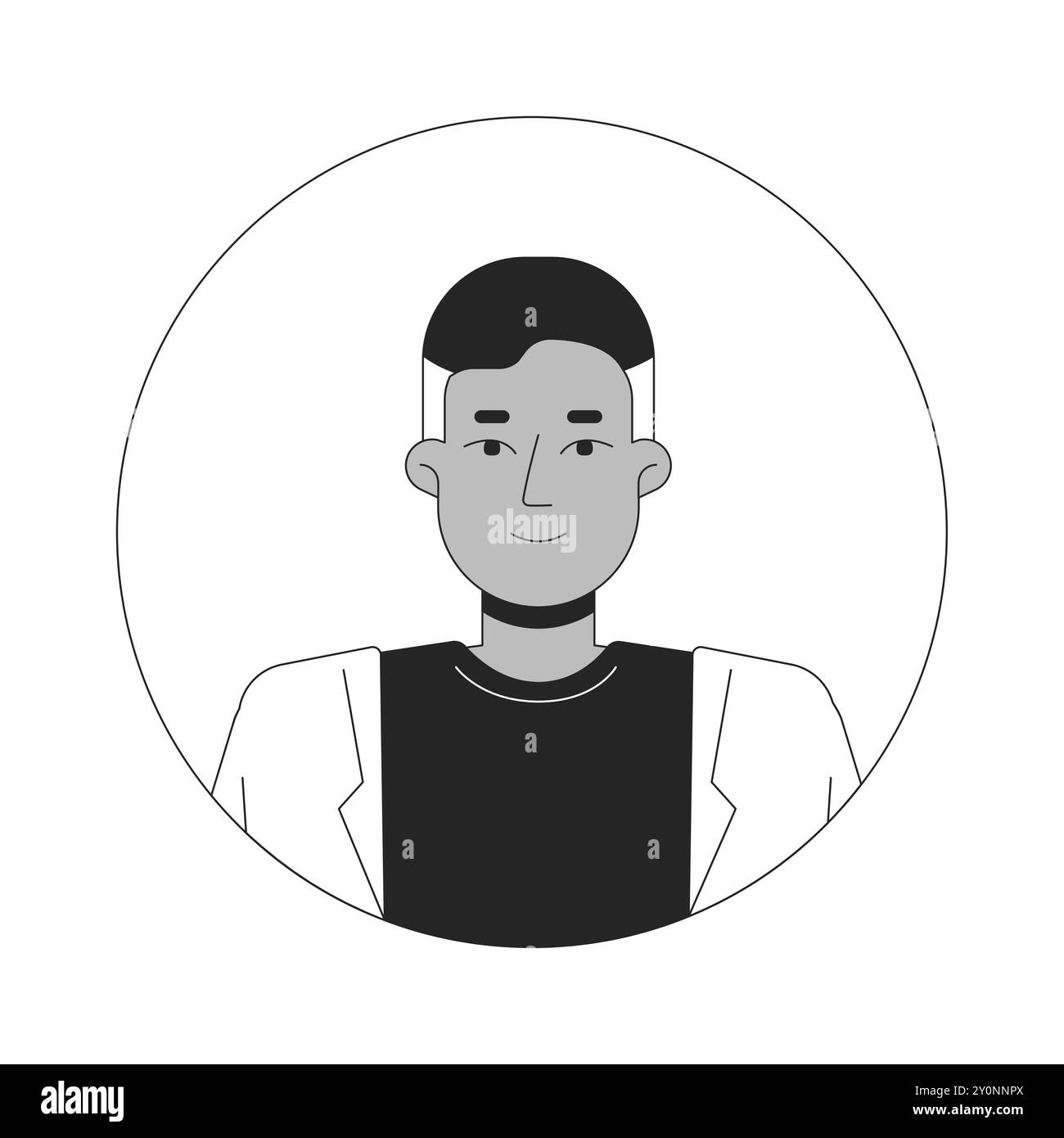 Arab mature man with grey hair at temples black and white 2D vector ...