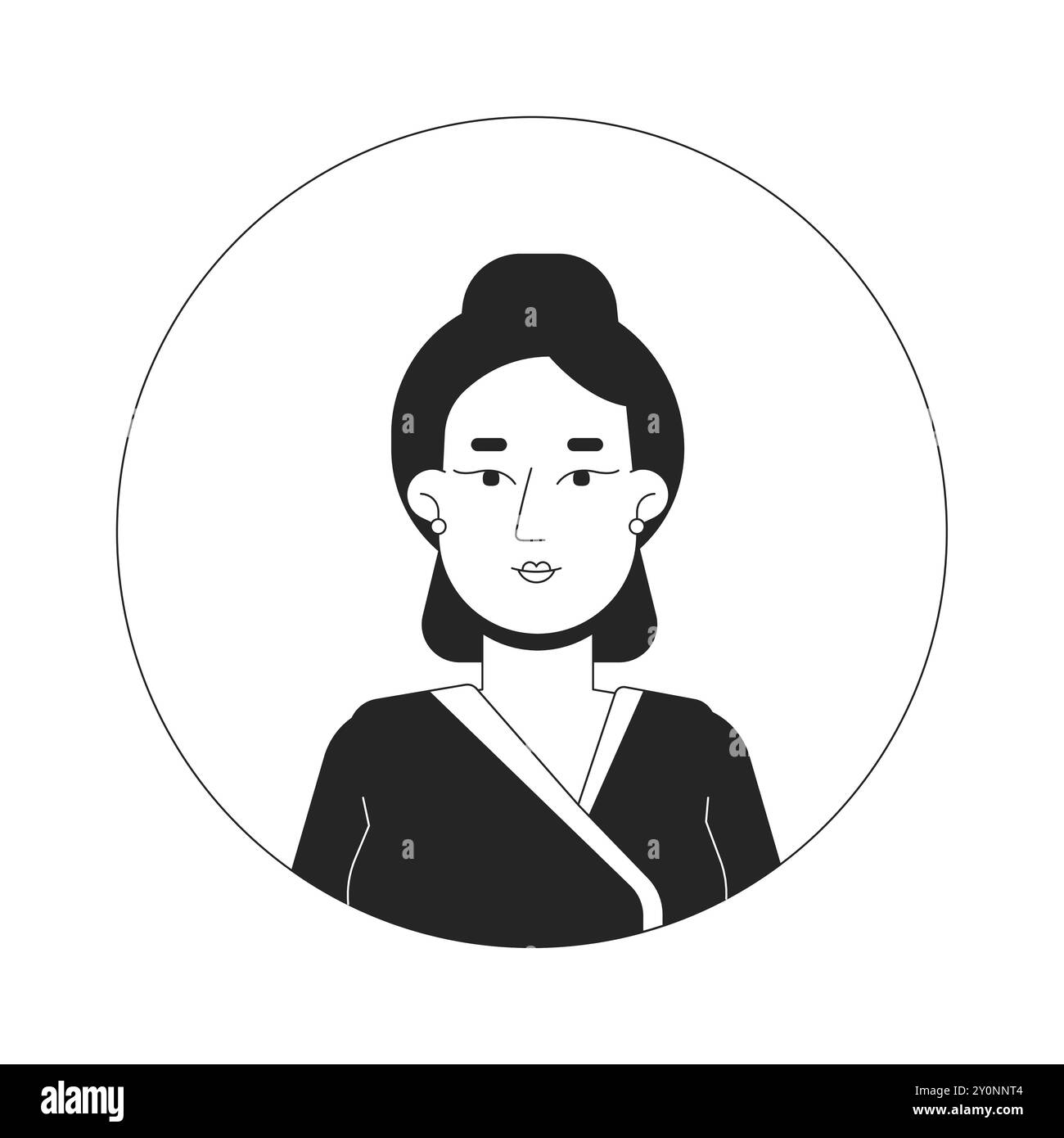Japanese woman kimono traditional black and white 2D vector avatar ...