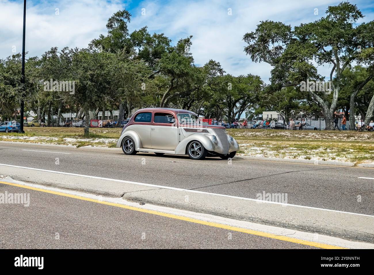Gulfport, MS - October 07, 2023: Wide angle front corner view of a 1937 ...