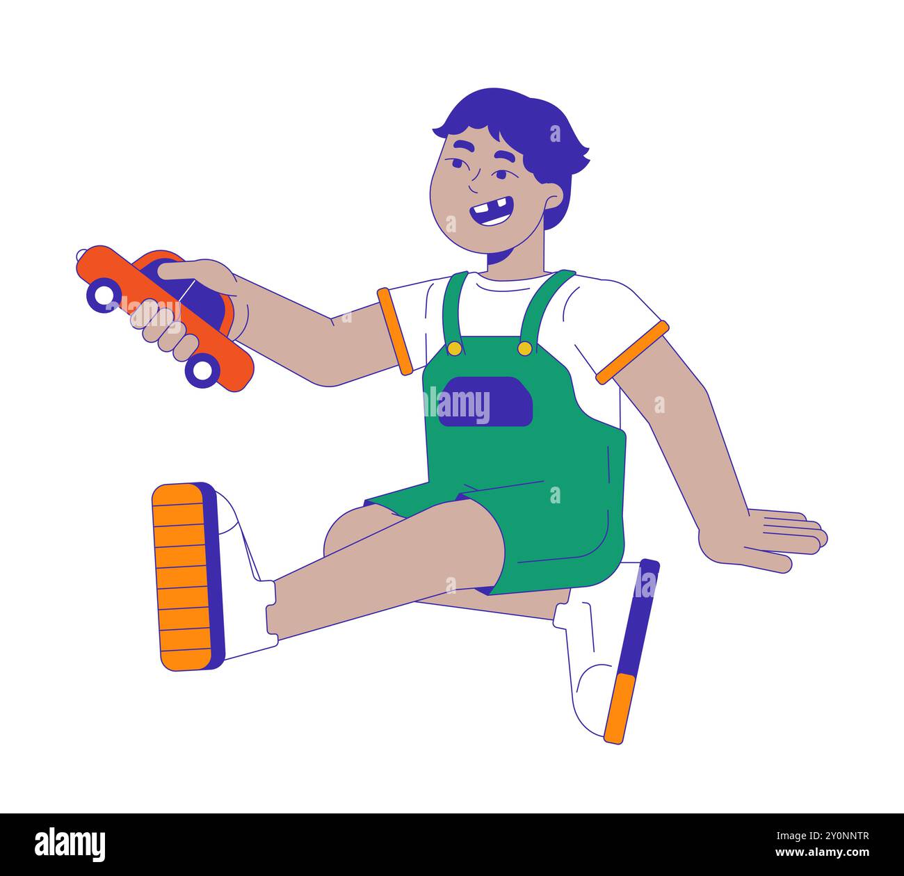 Positive little latin american boy with toy car 2D cartoon character ...