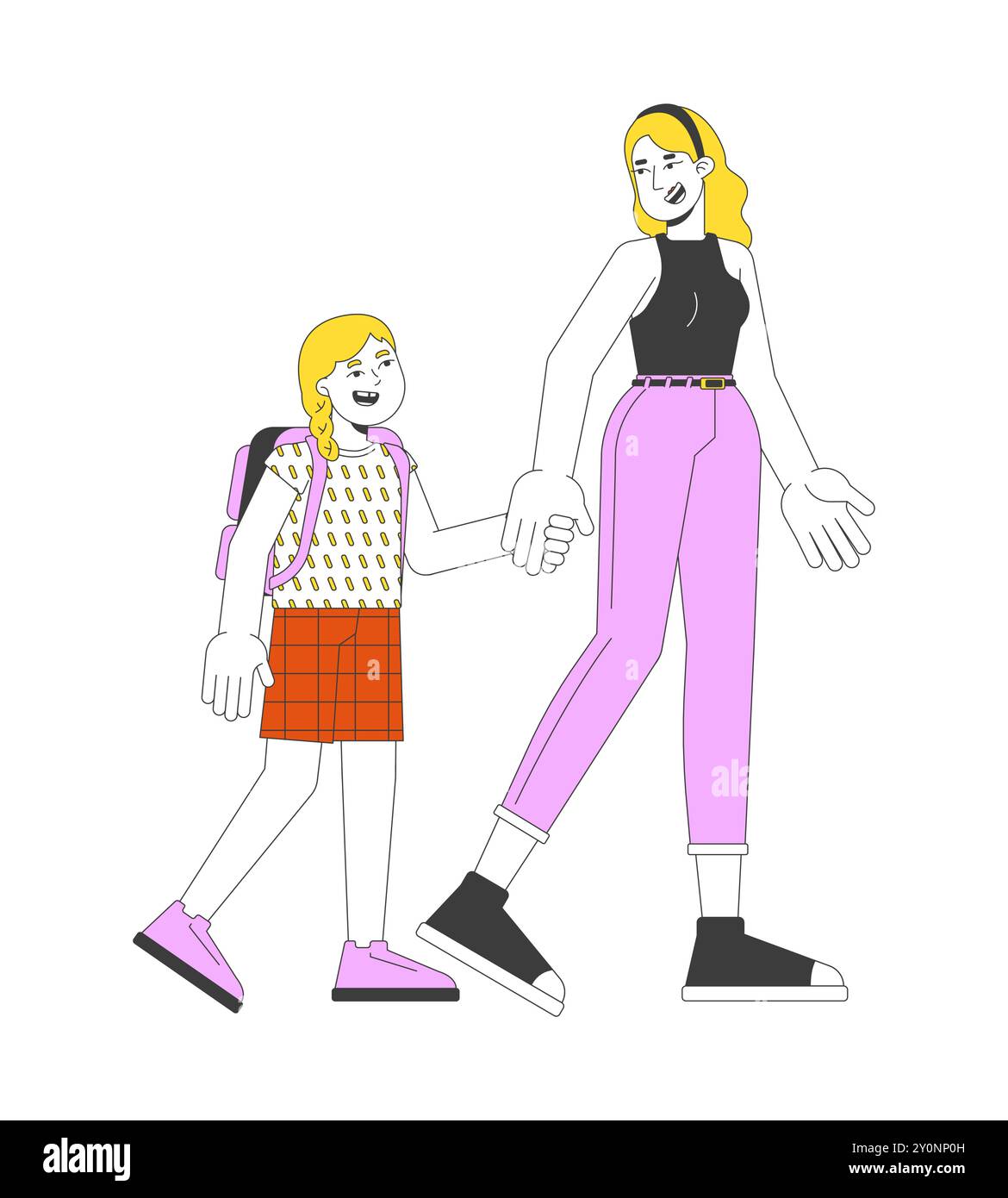 Schoolgirl mother holding hands 2D cartoon characters Stock Vector ...