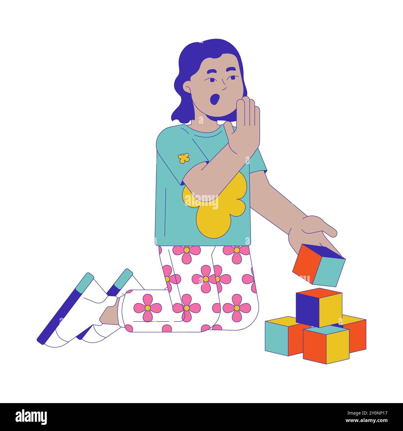 Emotional little boy playing with blocks 2D cartoon character Stock ...