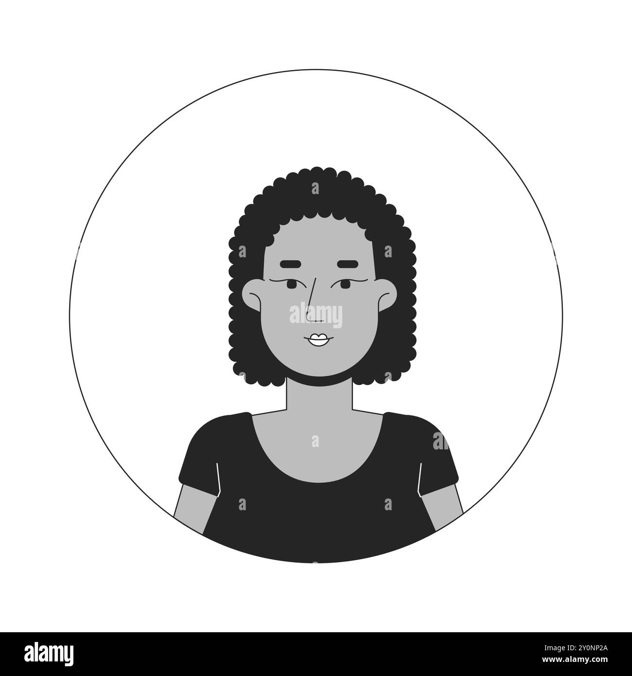 Black woman with afro curly hair black and white 2D vector avatar ...