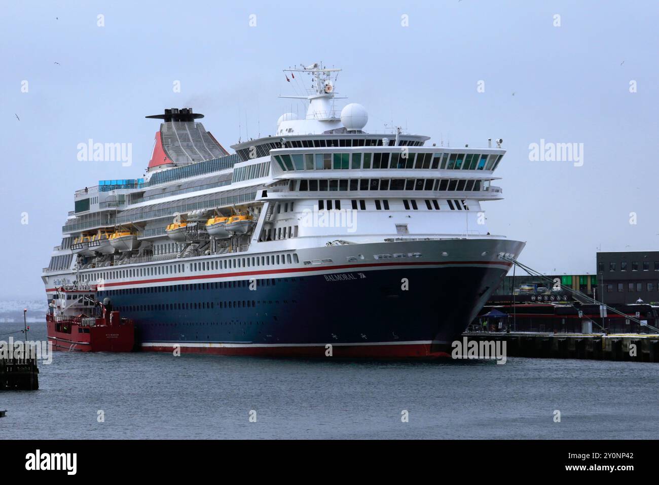 The Balmoral cruise ship in Tromso harbour, Tromsesundet Fjord ...