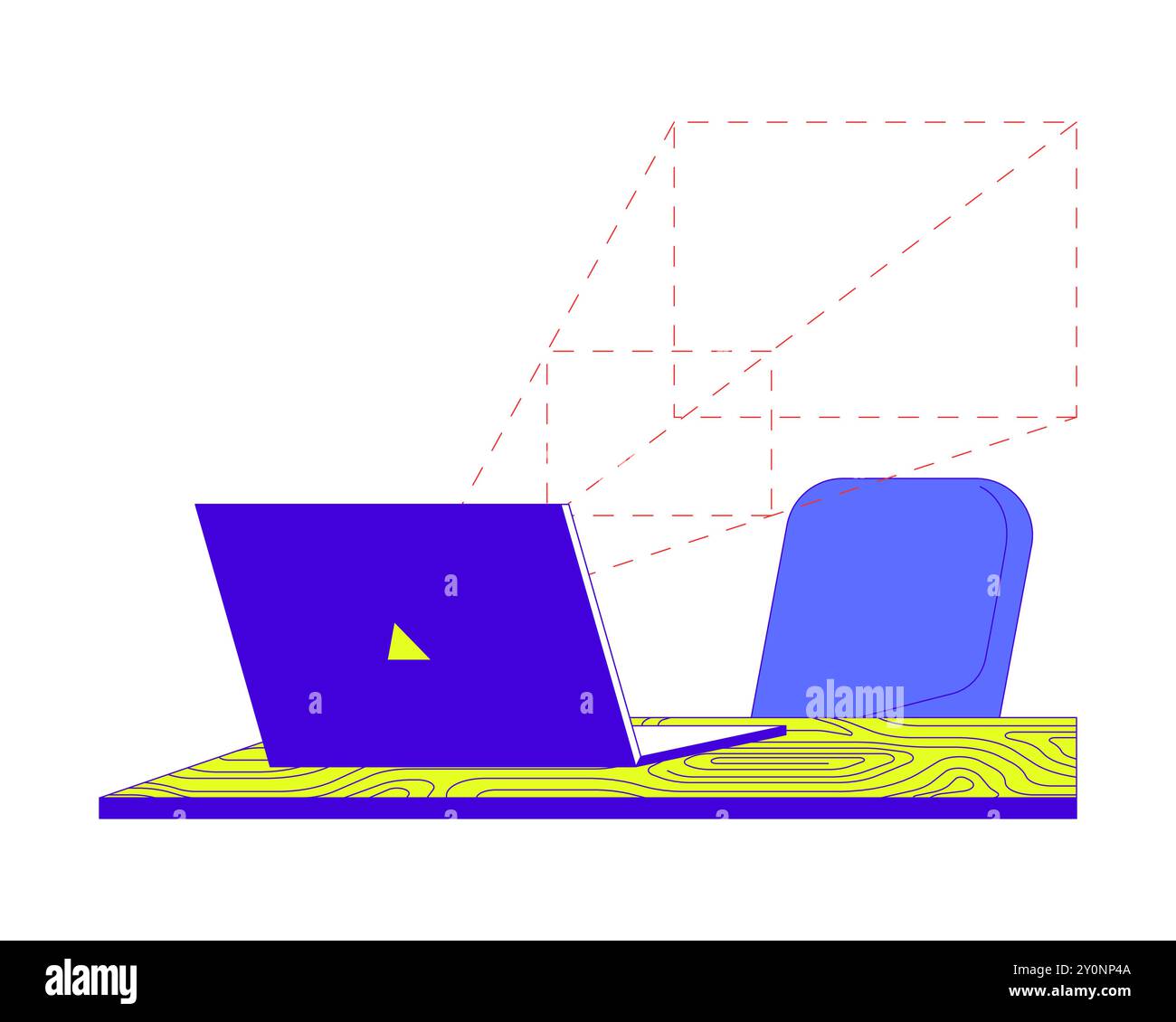 Digital scanner laptop on desk with chair 2D cartoon object Stock ...