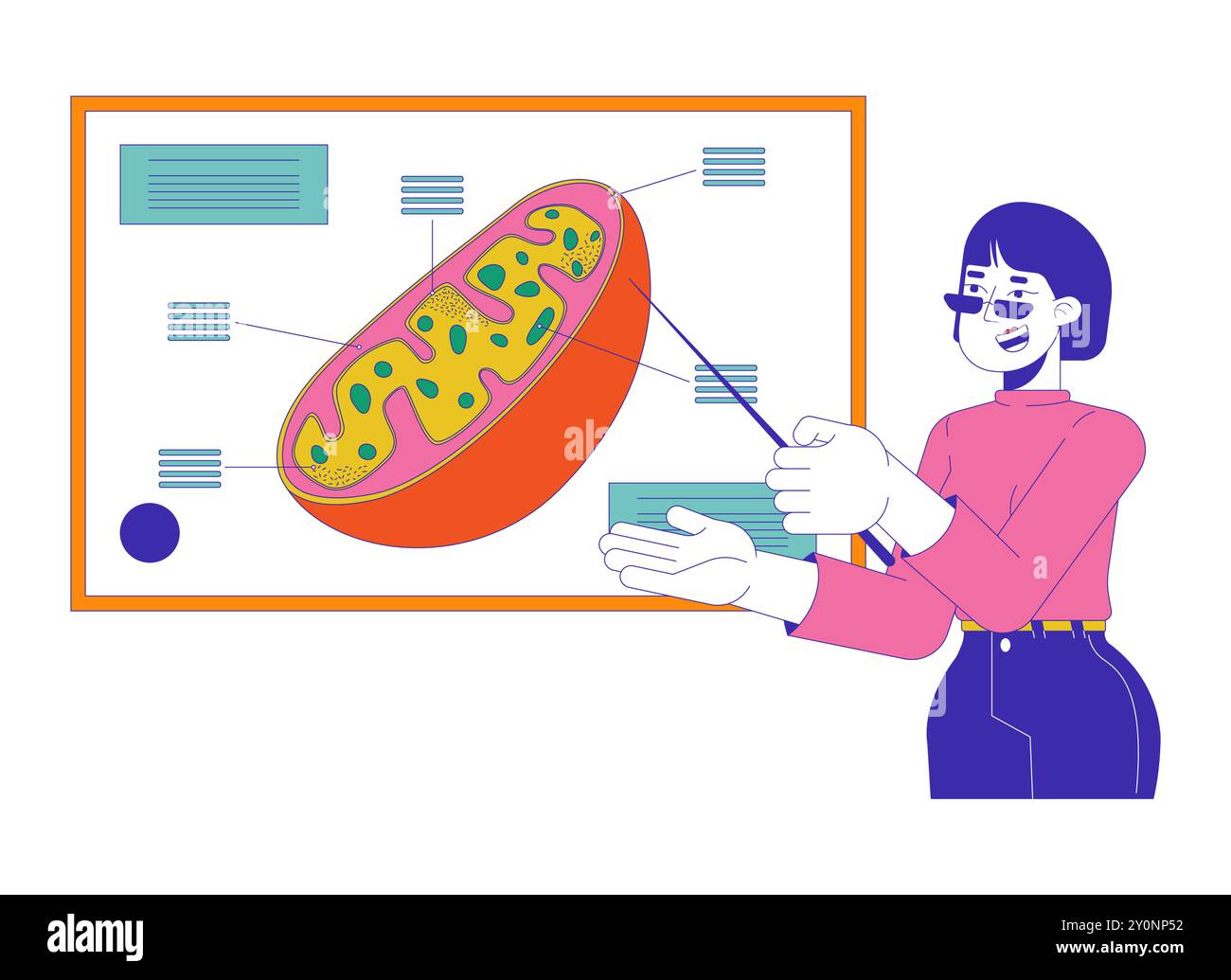 Woman teacher explaining cell structure at lesson 2D cartoon character ...