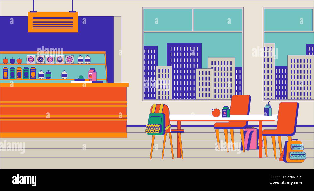 School canteen indoor empty cartoon flat illustration Stock Vector ...