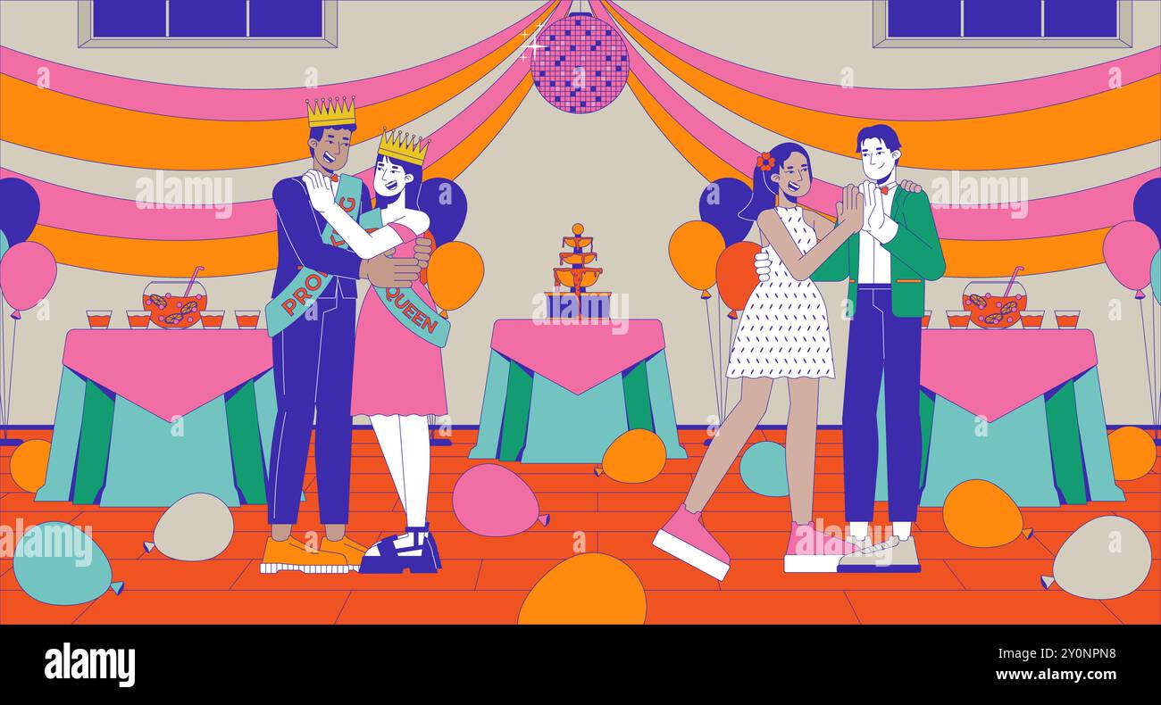 Prom high school dance party cartoon flat illustration Stock Vector ...