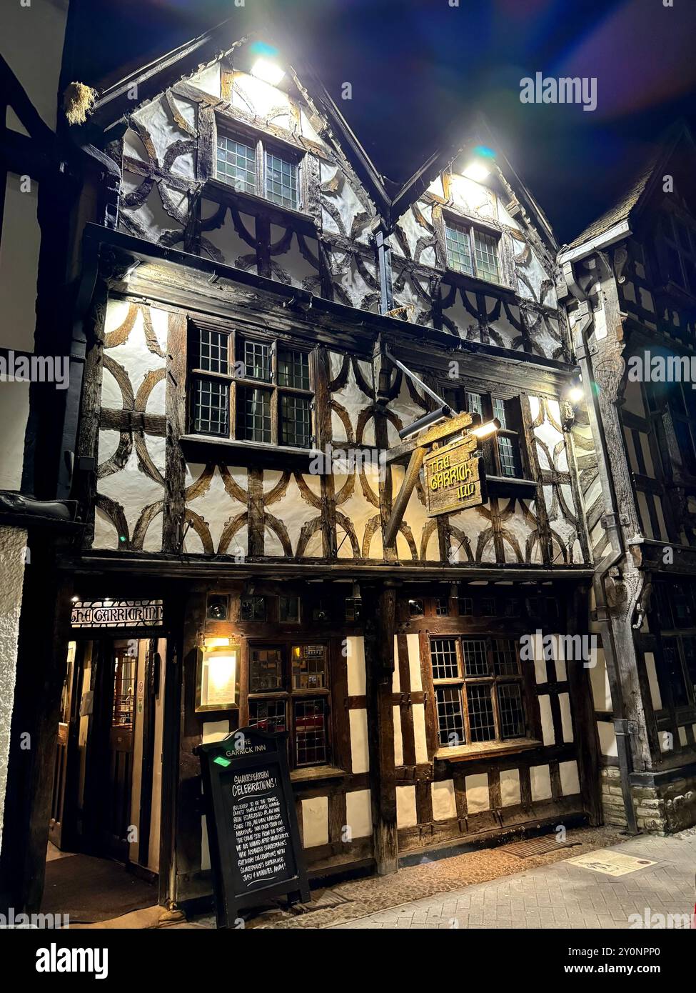 The Garrick Inn at night, an Elizabethan, half-timbered building since ...
