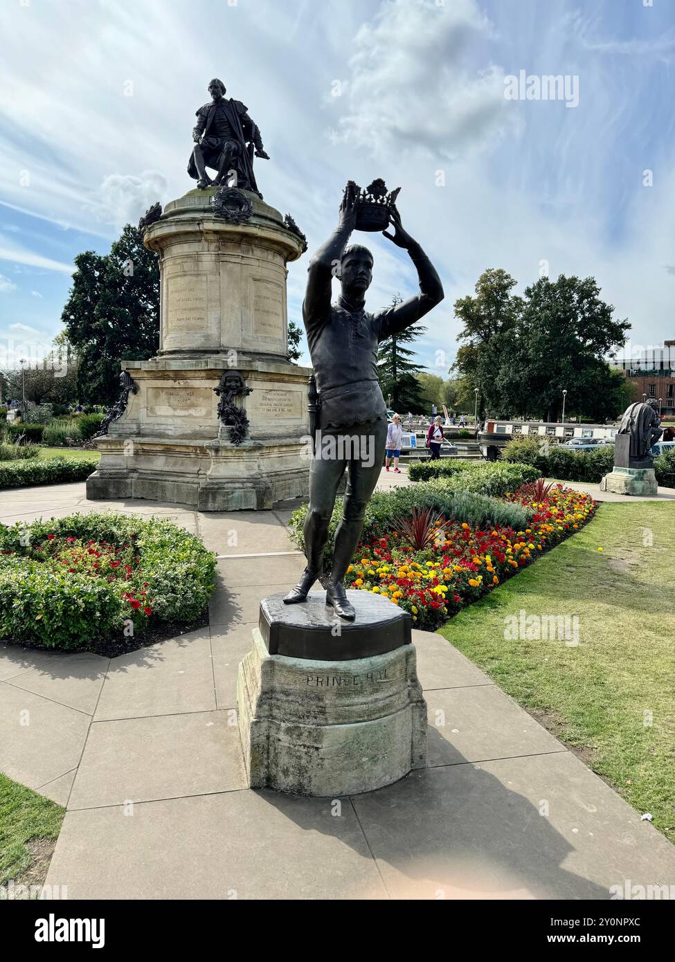The statue of Prince Hal by The Gower Memorial in Bancroft Gardens ...