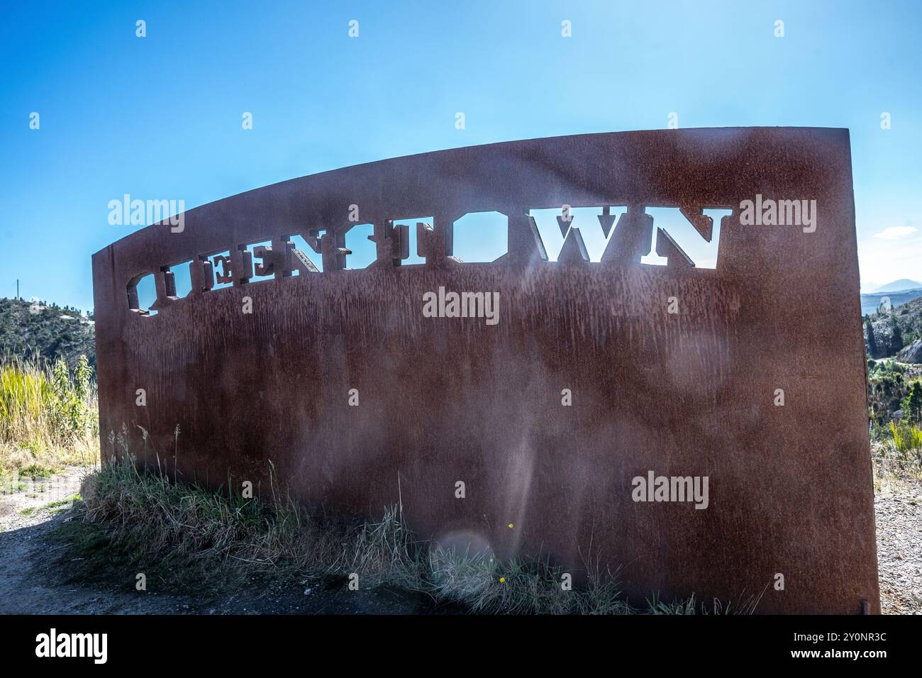 Roadside Queenstown sign, in Queenstown, Tasmania, Australia Stock ...