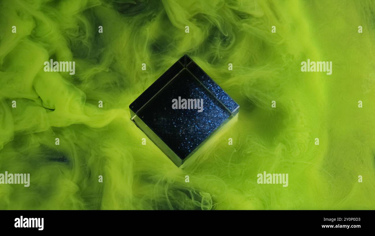 Steam flow. Ink water. Green acid neon color occult smoke curve wave ...