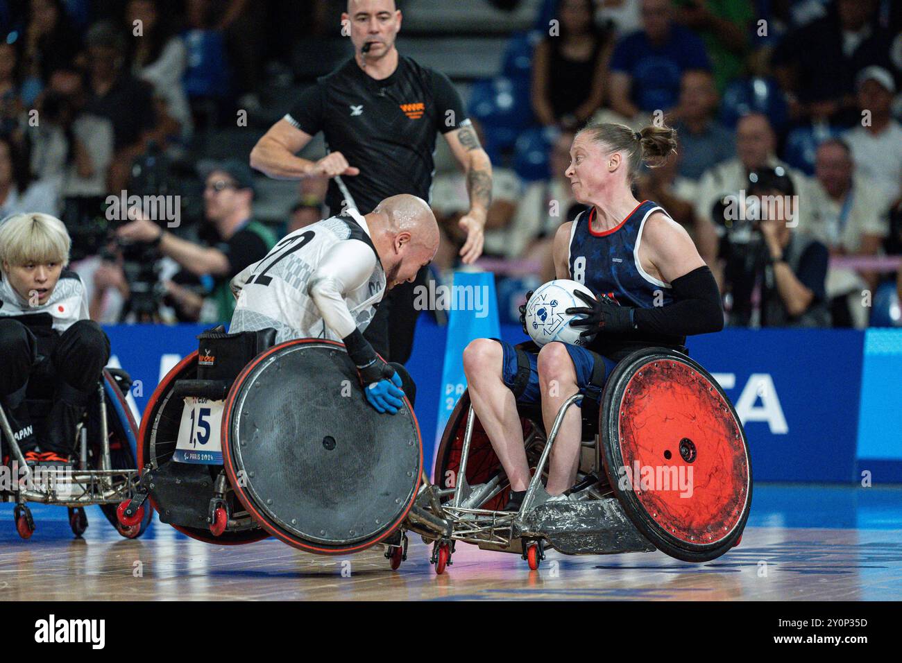 Japan Seiya Norimatsu (22) collides into United States Sarah Adam (8 ...