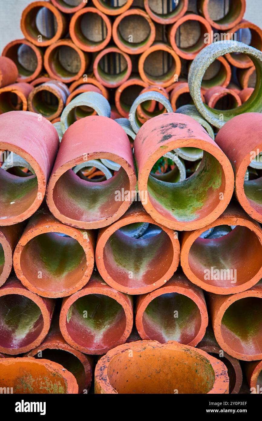Terracotta Pipes Pyramid Pattern in Natural Light Eye-Level Perspective ...