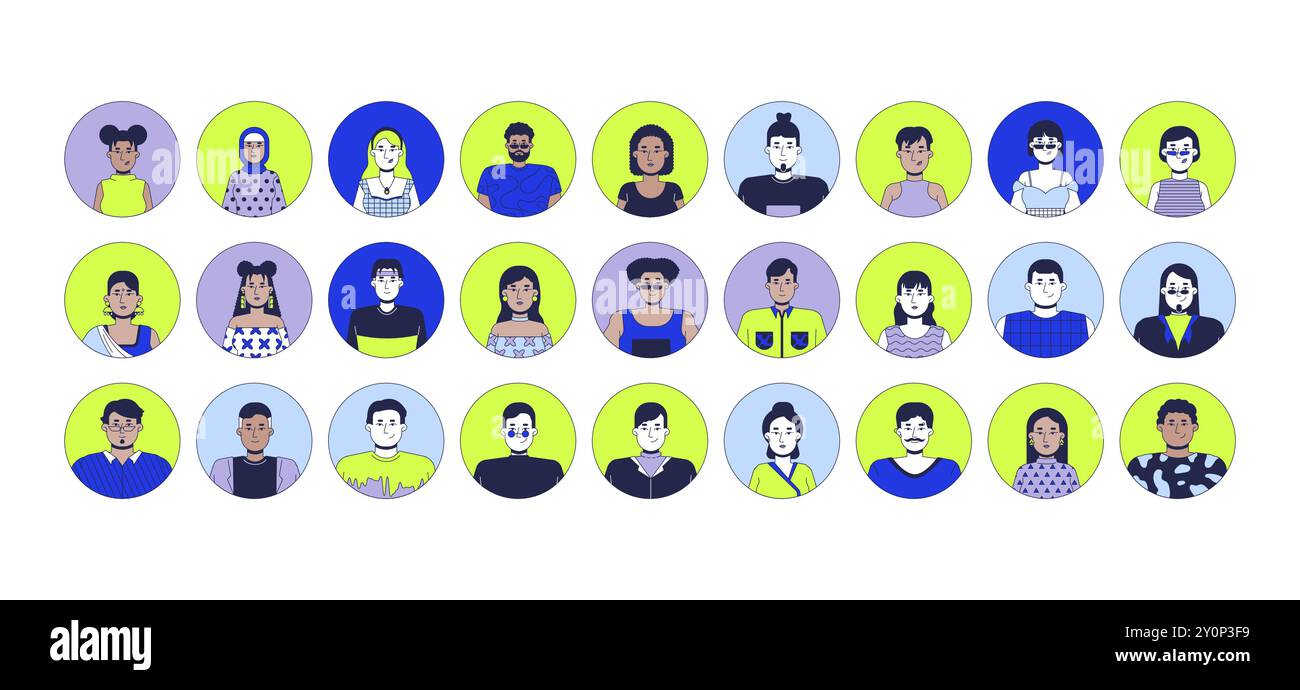 Diverse employees 2D linear vector avatars illustration set Stock ...