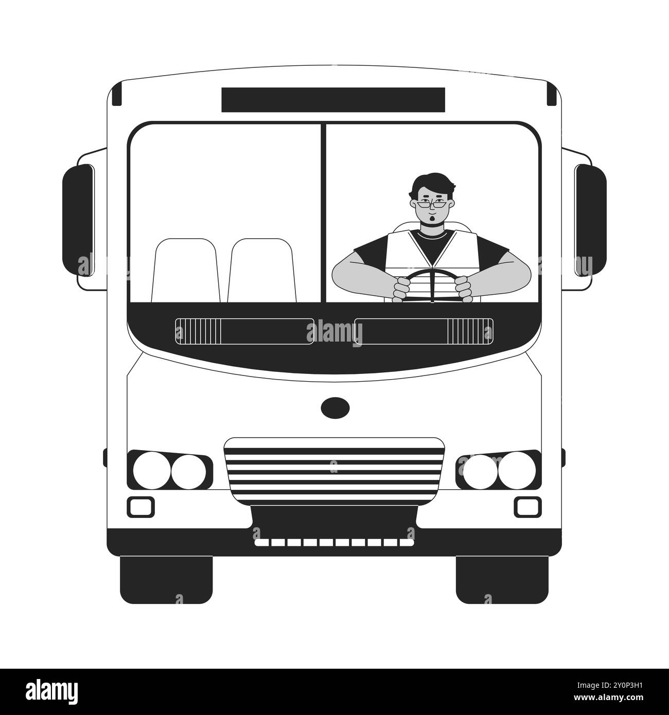 School bus driver arab man black and white 2D line cartoon character ...