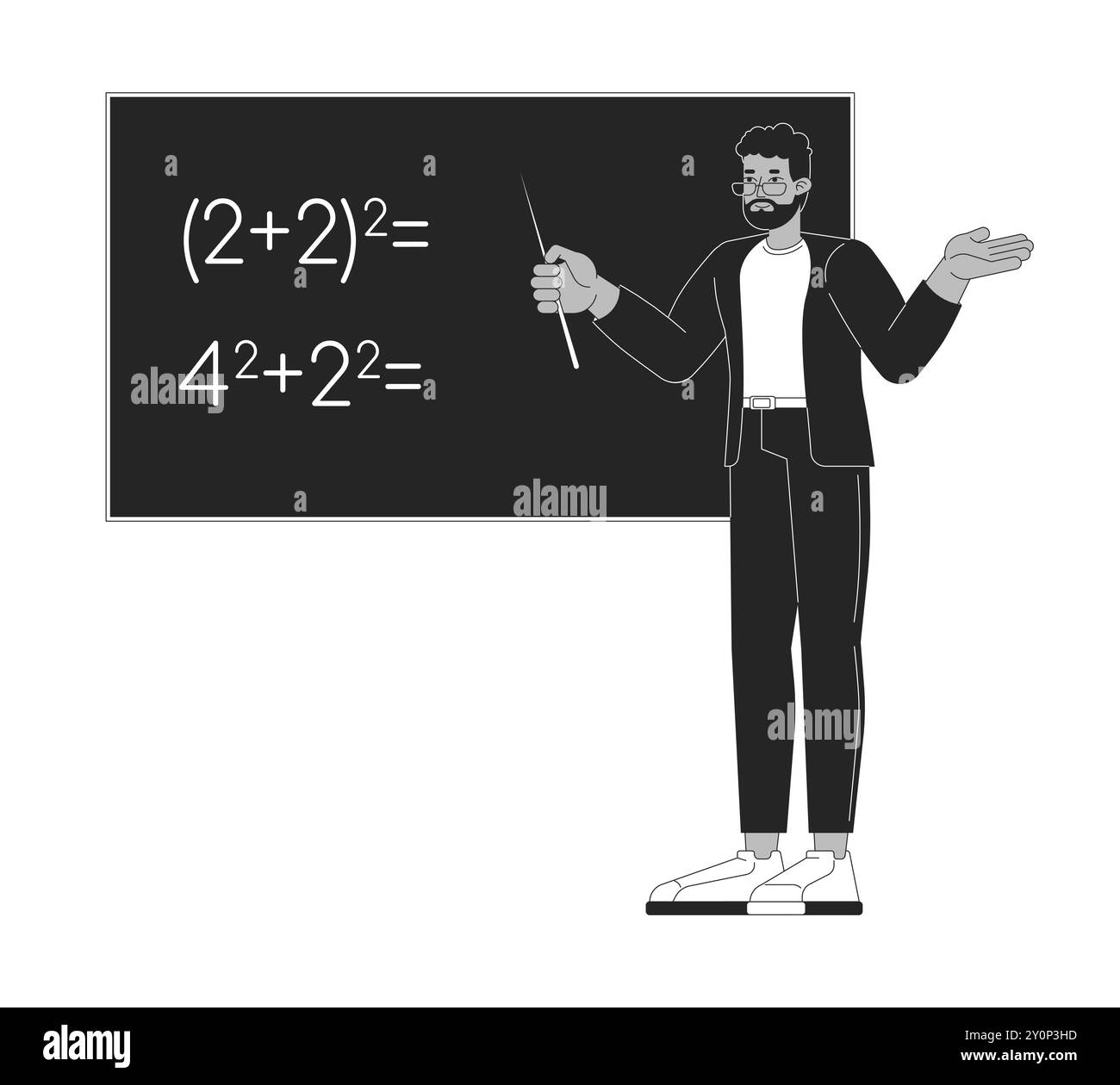 African american male math teacher black and white 2D line cartoon ...
