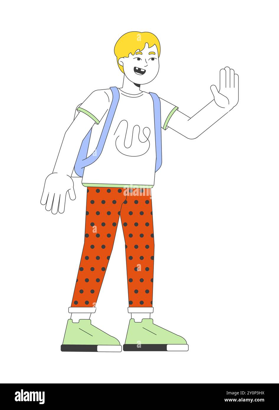 Caucasian schoolboy goodbye waving 2D cartoon character Stock Vector ...