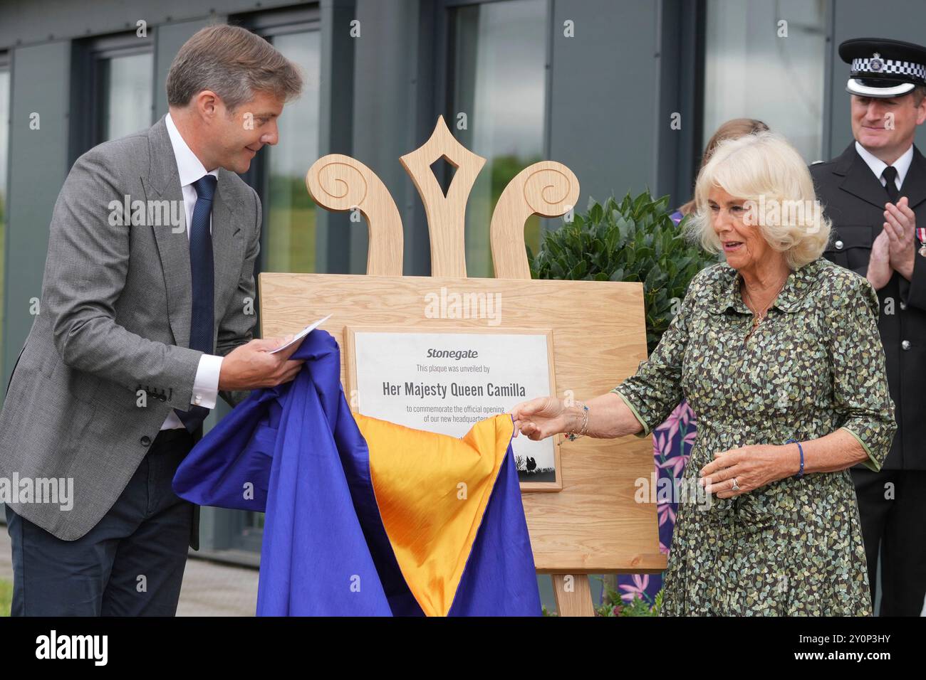 Queen Camilla, with Chief Executive of Stonegate Farmers, Adrian Gott ...
