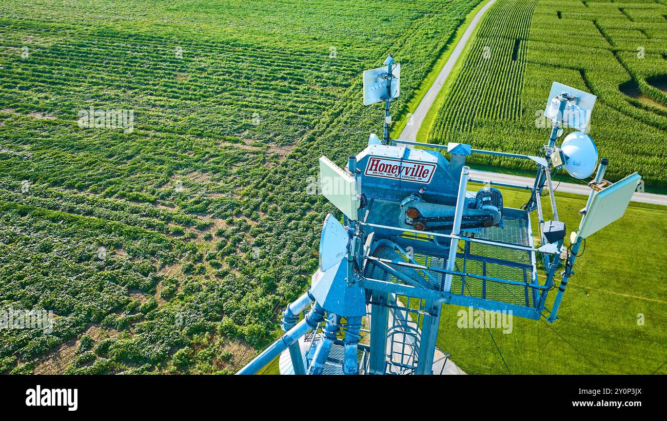 Aerial View of Modern Agriculture and Crop Monitoring Technology Stock ...