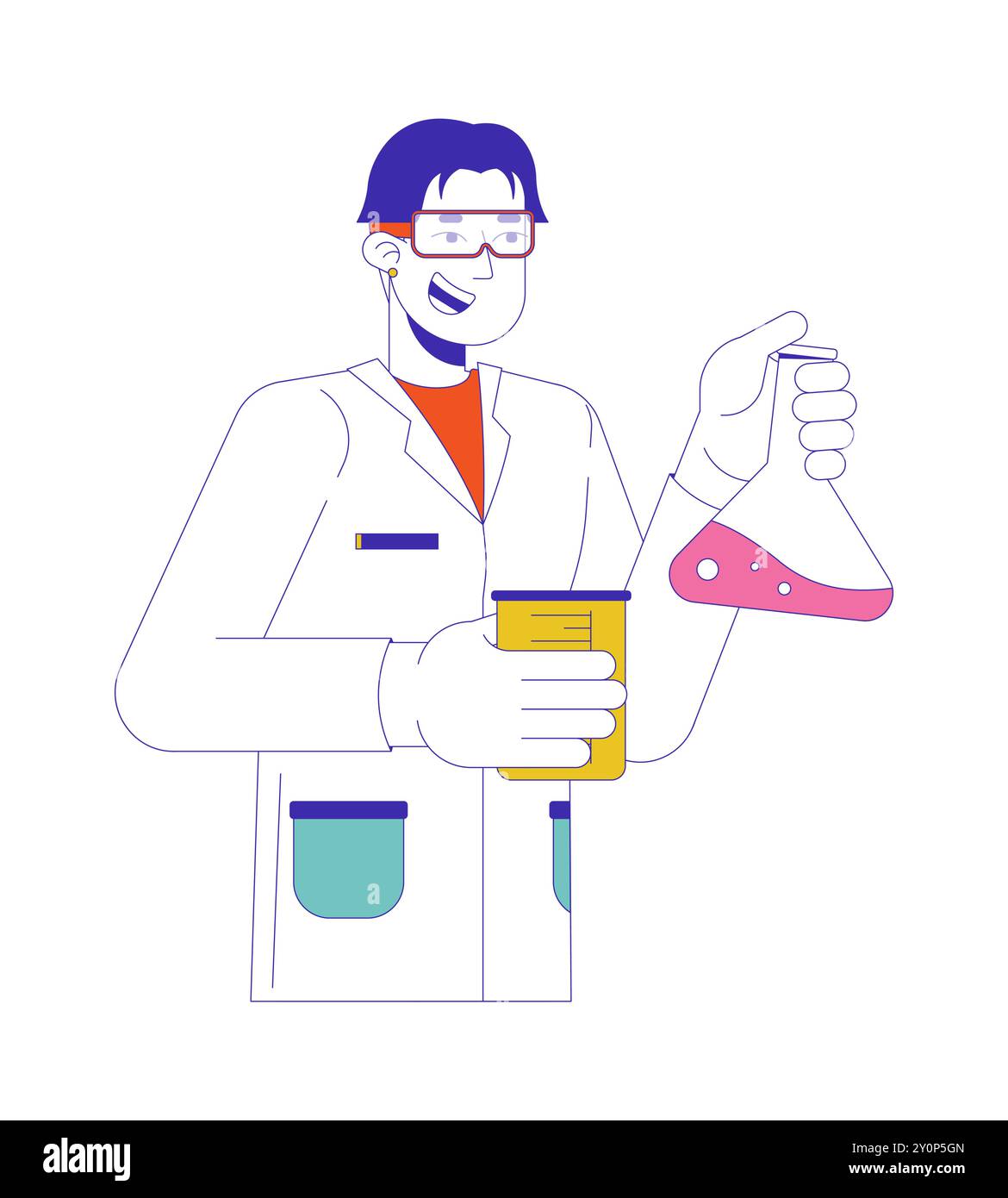 Asian male scientist holding flasks in lab 2D cartoon character Stock ...