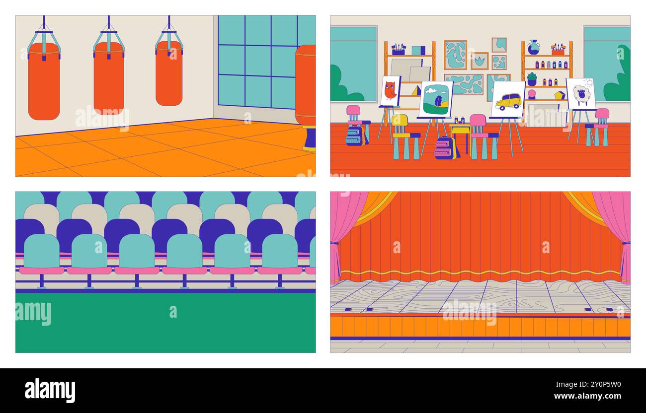 Empty school rooms cartoon flat illustrations set Stock Vector Image ...