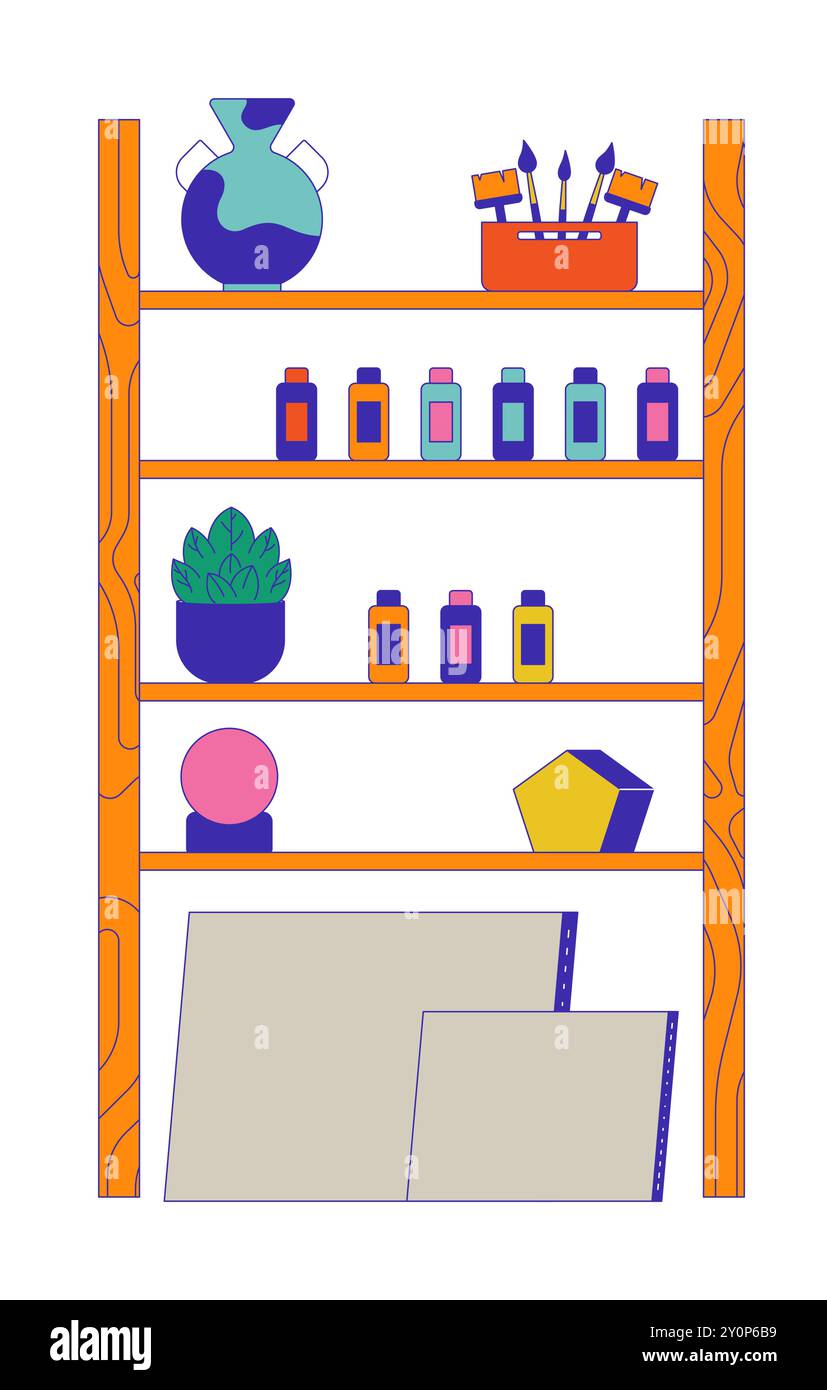 Wooden shelves painting tools 2D cartoon object Stock Vector Image ...