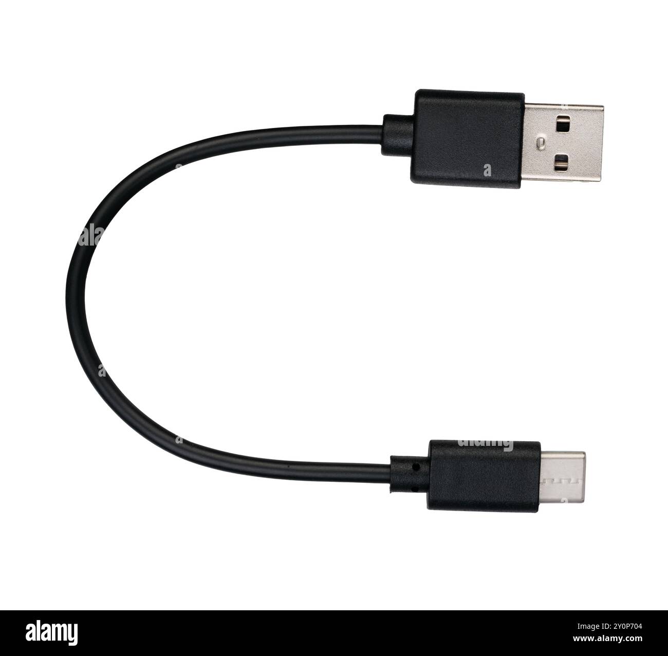 A black short USB to USB-C adapter cable isolated on a white background ...