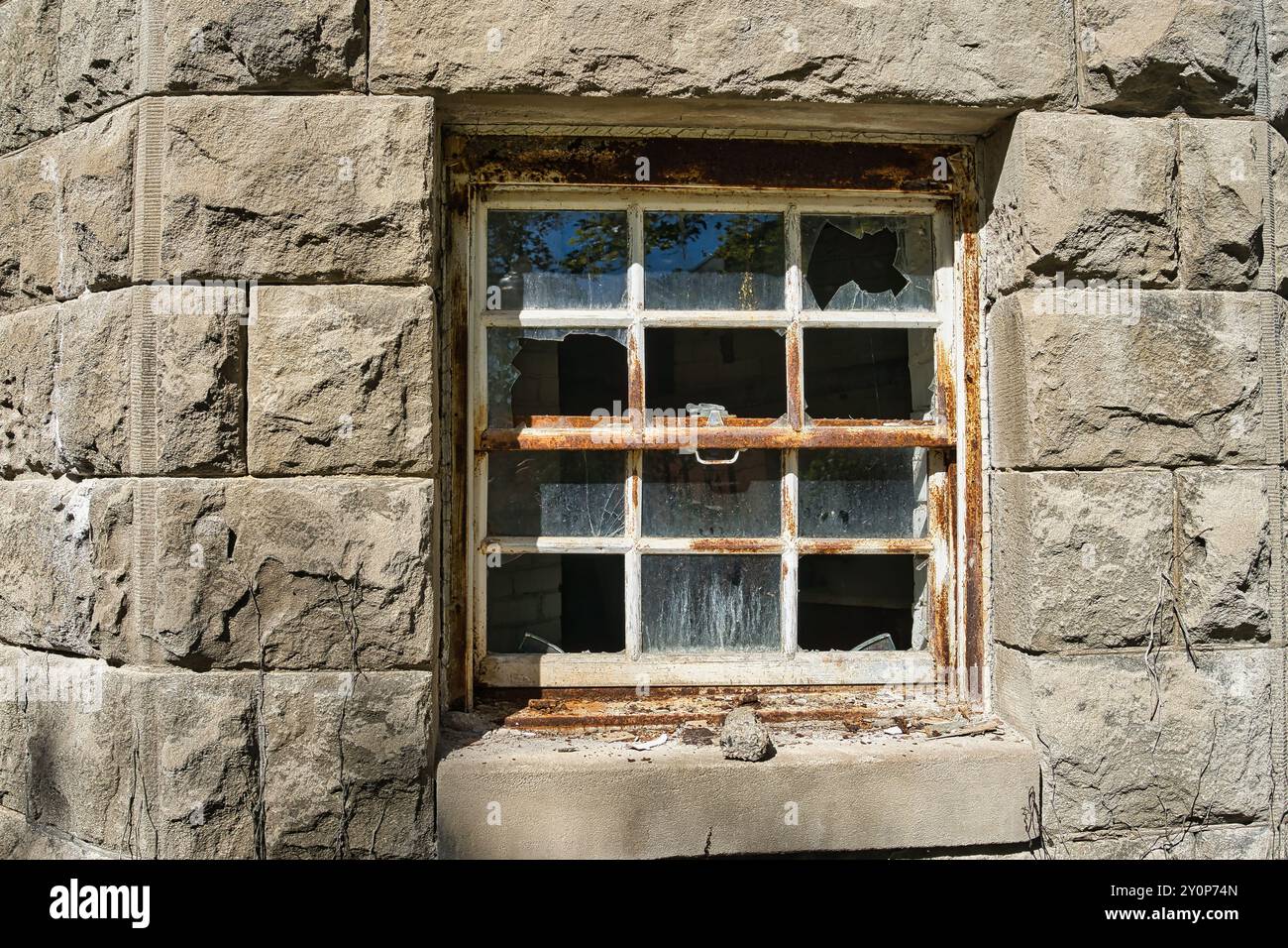Old broken window of a stone building Stock Photo - Alamy