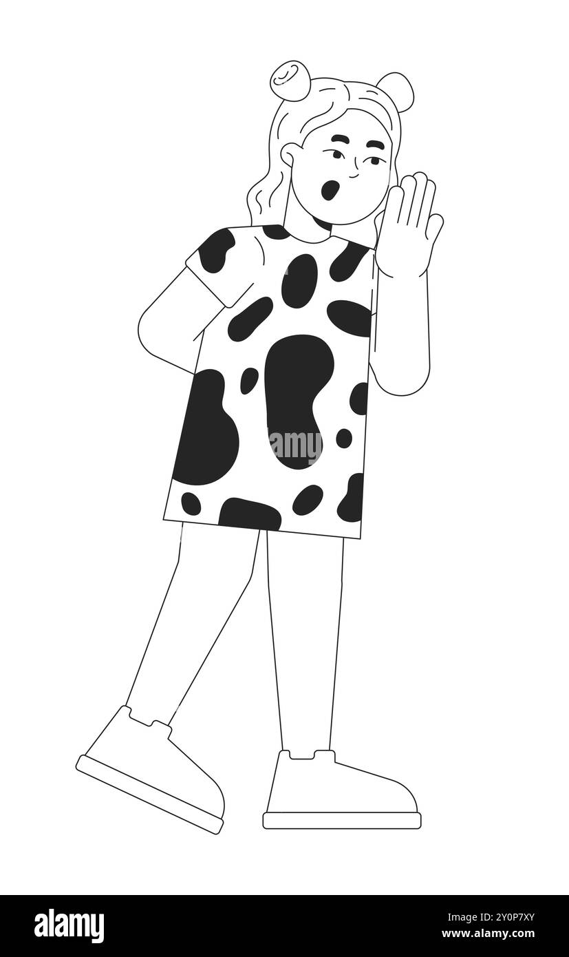 Little caucasian girl expressing surprise emotions black and white 2D ...