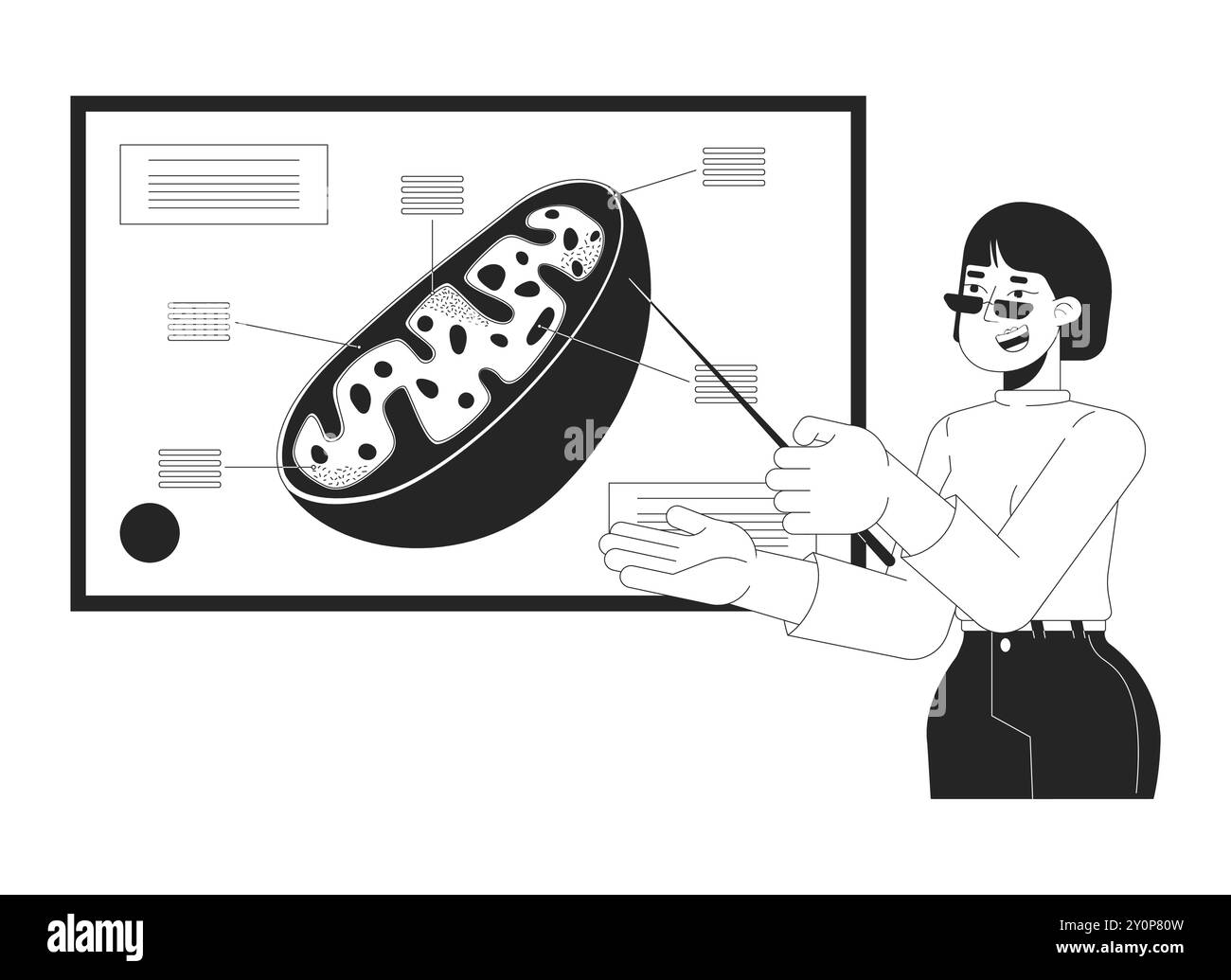 Woman teacher explaining cell structure at lesson black and white 2D ...
