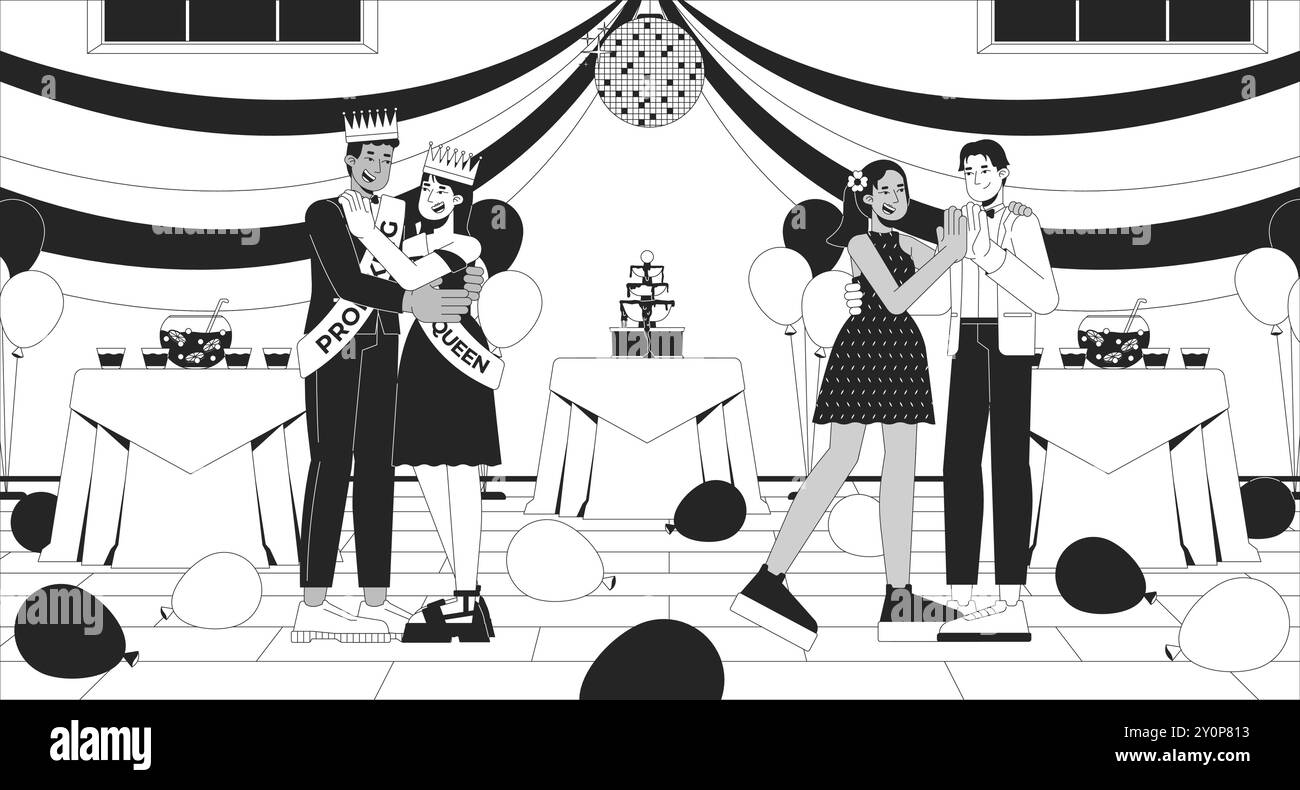 Prom high school dance party black and white line illustration Stock ...