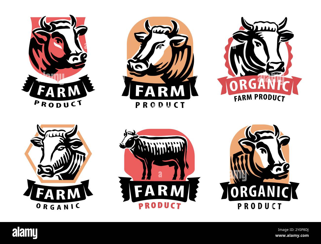 Cow, bull badge or label set, vector illustration. Emblems signs for ...