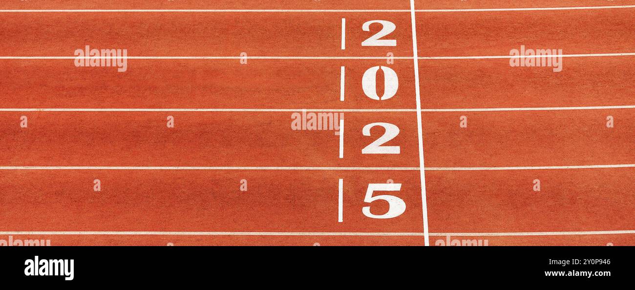 finish line on stadium track with number 2025, concept of new year ...