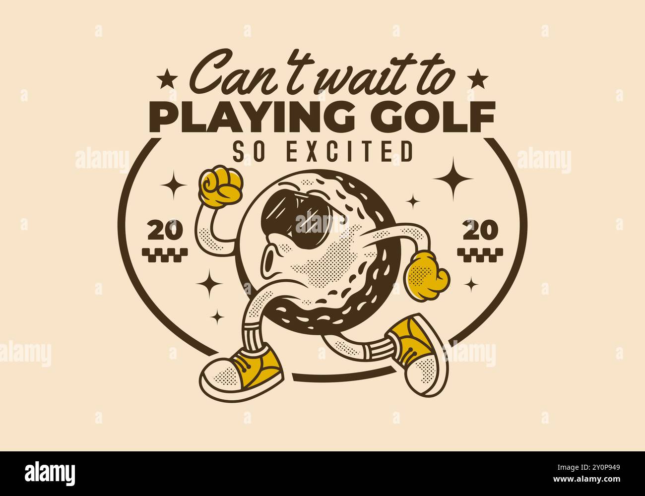 Cant't wait to playing golf. Retro character illustration of golf ball ...