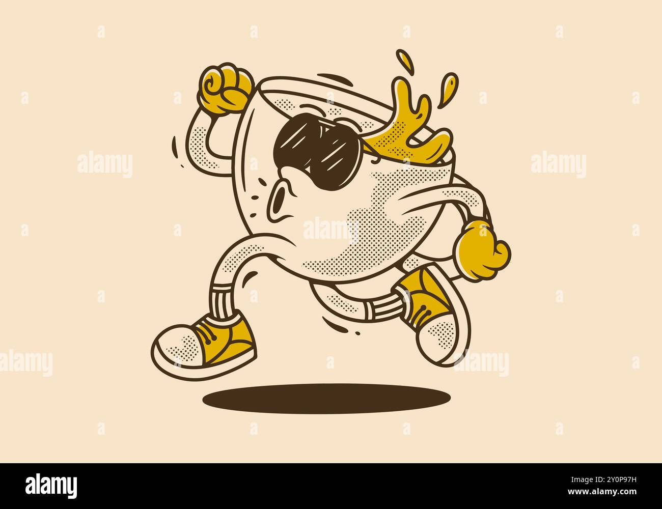 Running coffee cup character illustration in retro vintage style Stock ...