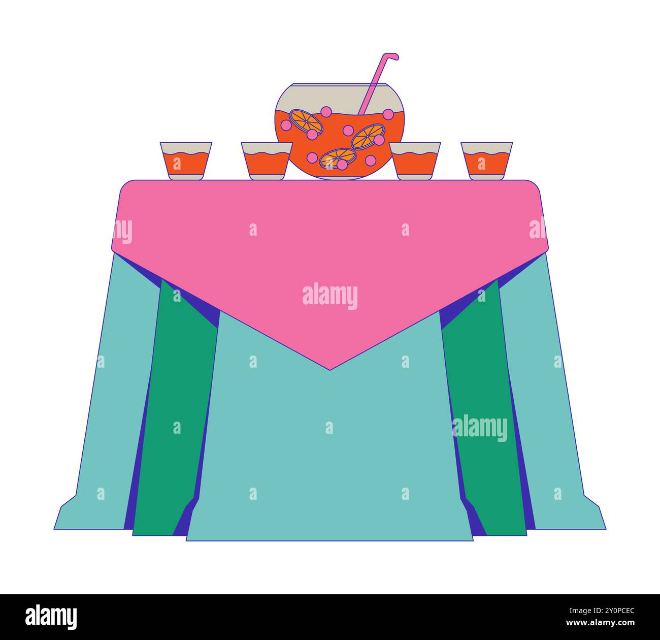 Prom party table punch bowl ladle cups 2D cartoon object Stock Vector ...