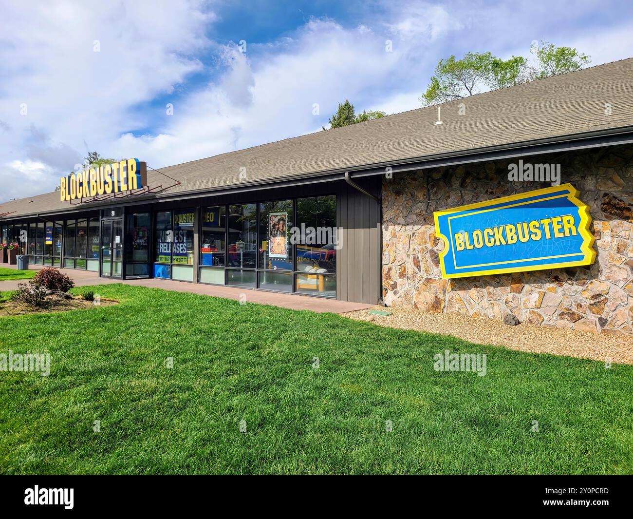 Nostalgic Blockbuster Video Rental Store Front Eye Level View Stock ...