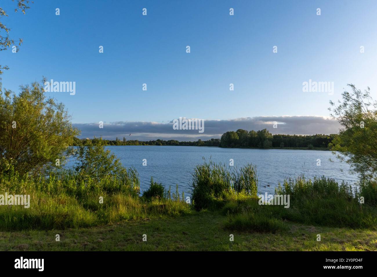 A wild landscape with natural vegetation surrounds the lake, creating ...