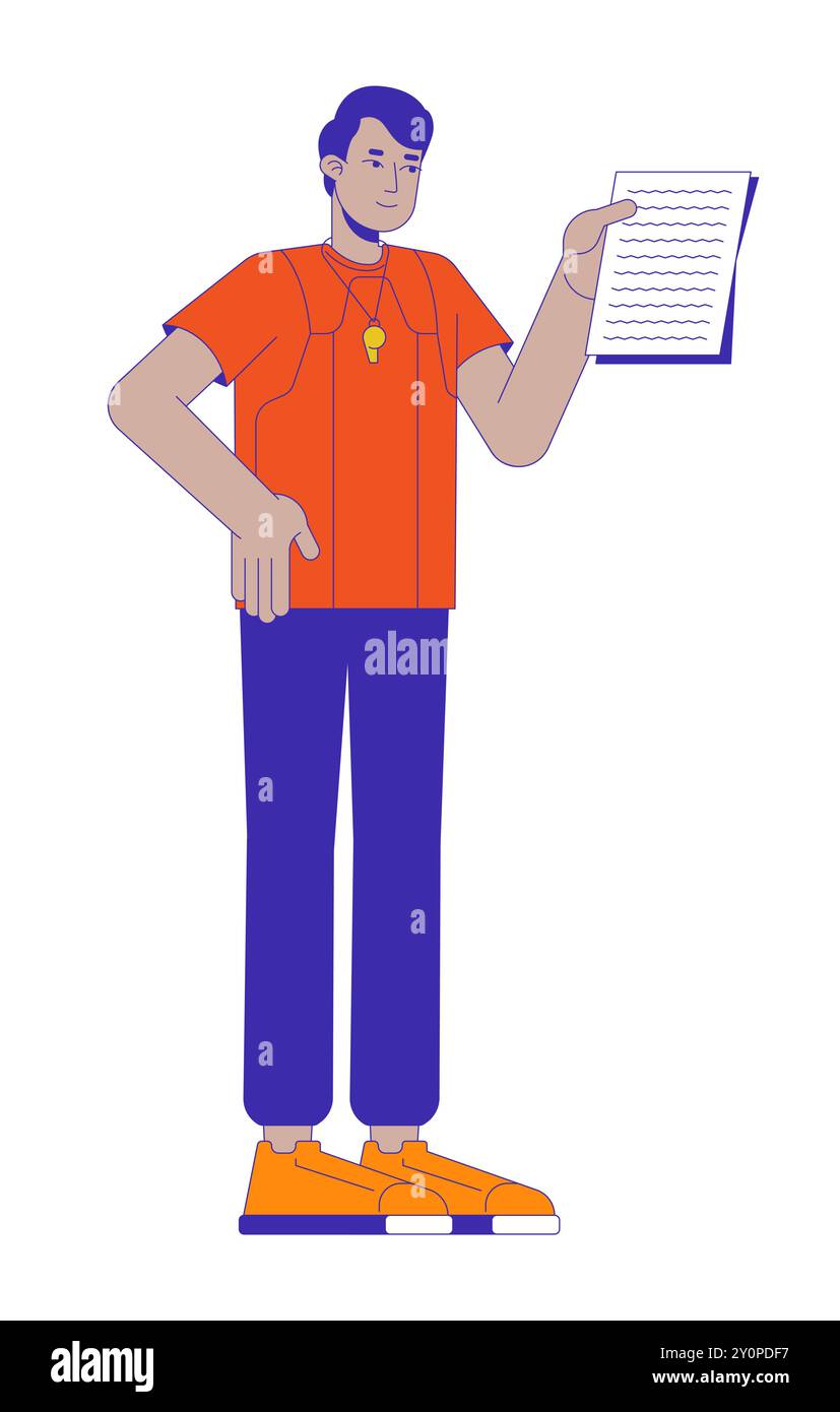 Physical education teacher holding paper 2D cartoon character Stock ...