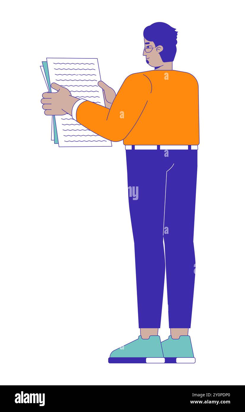 Eyeglasses arab man holding document 2D cartoon character Stock Vector ...