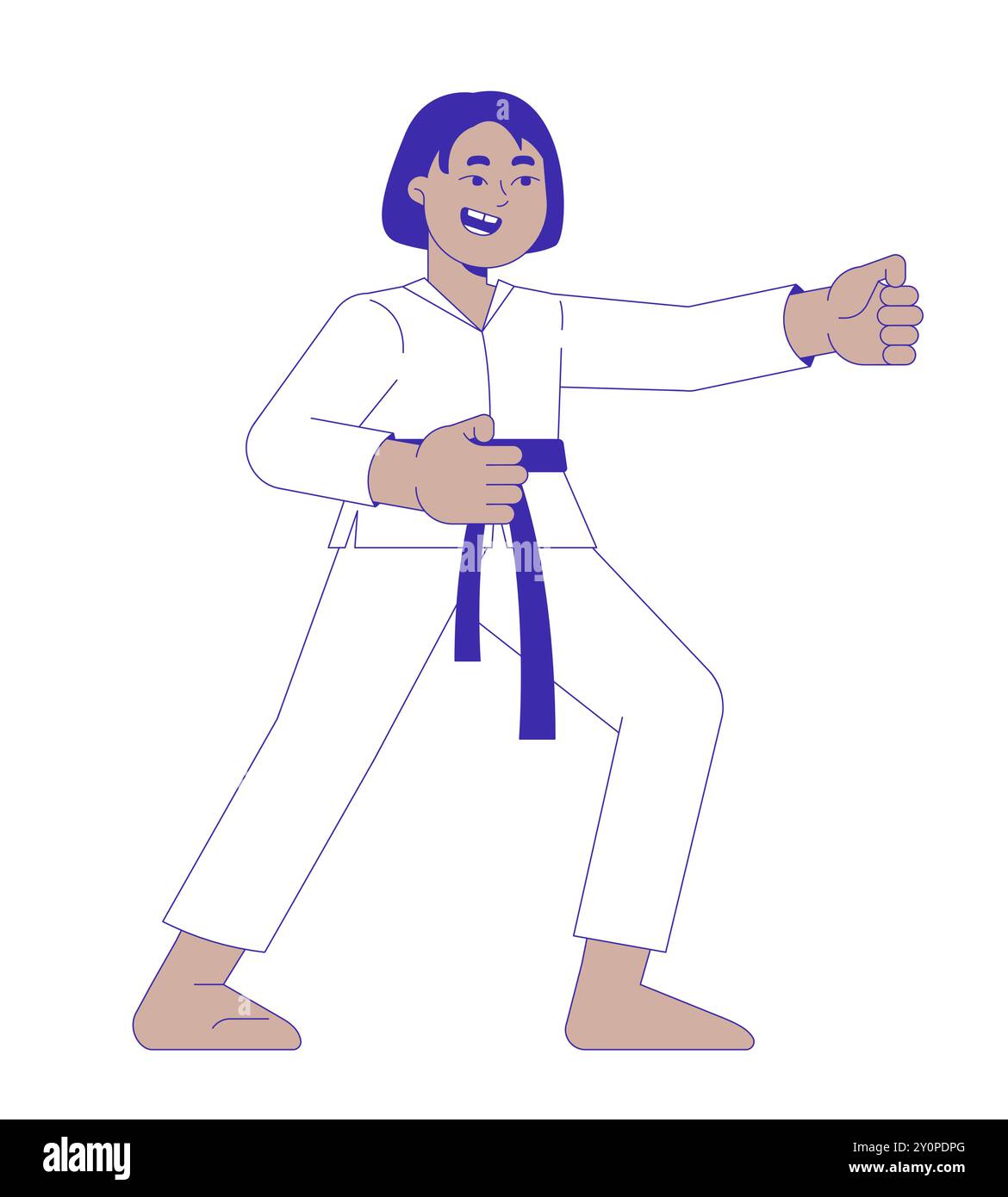 Martial arts kimono girl in combat stance 2D cartoon character Stock ...