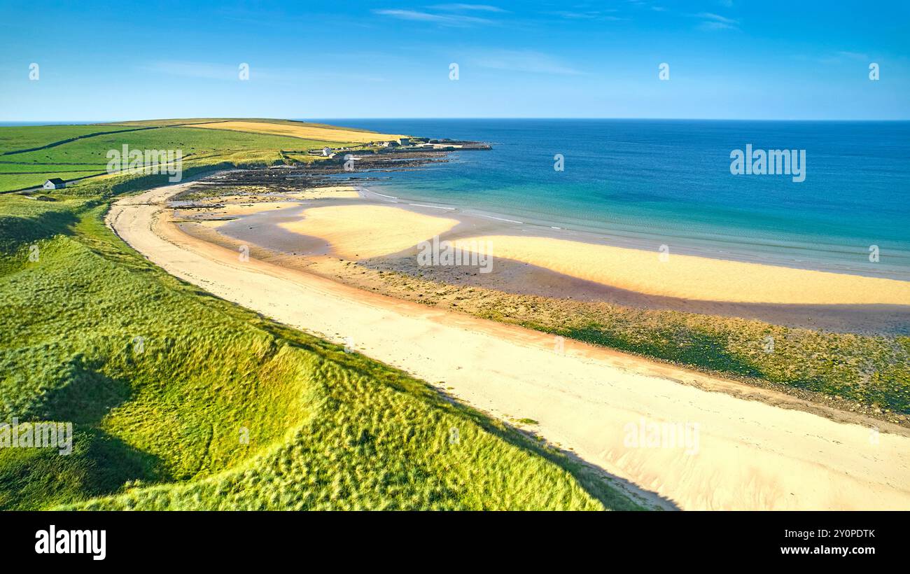 Sandside Bay Beach Caithness Scotland late summer view across the sand ...