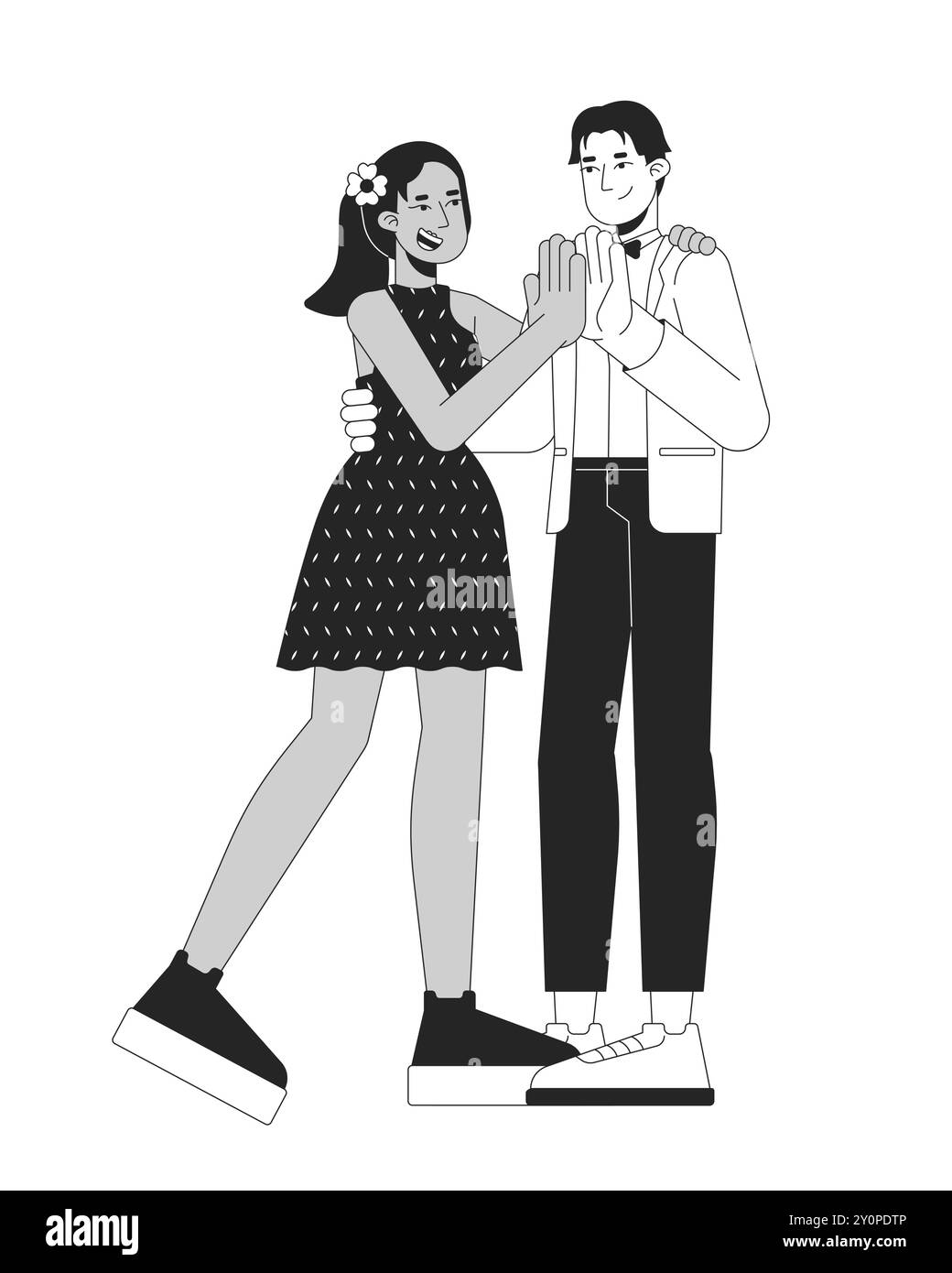 High school sweethearts dancing black and white 2D line characters ...