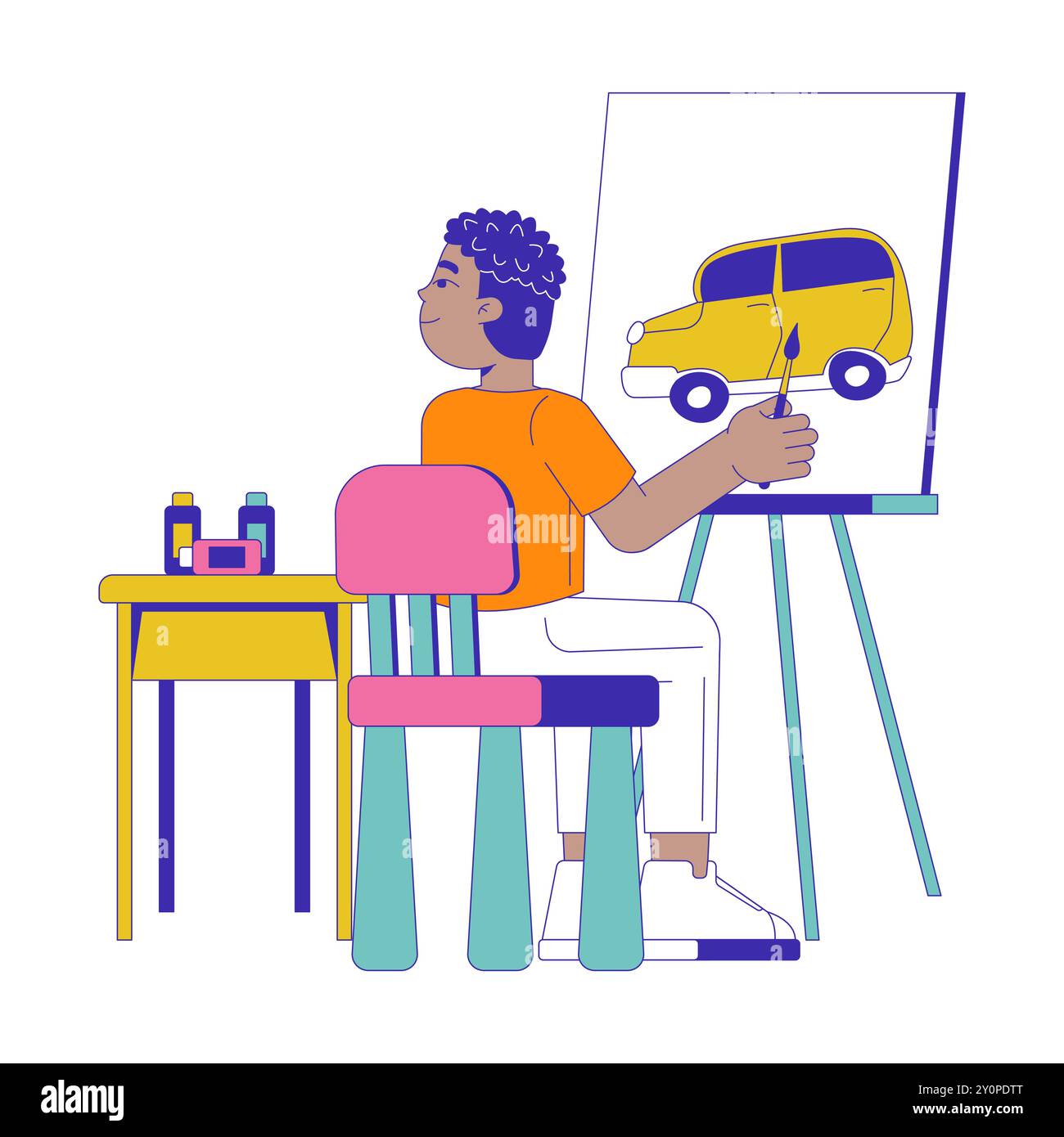 Preteen boy canvas painting car 2D cartoon character Stock Vector Image ...
