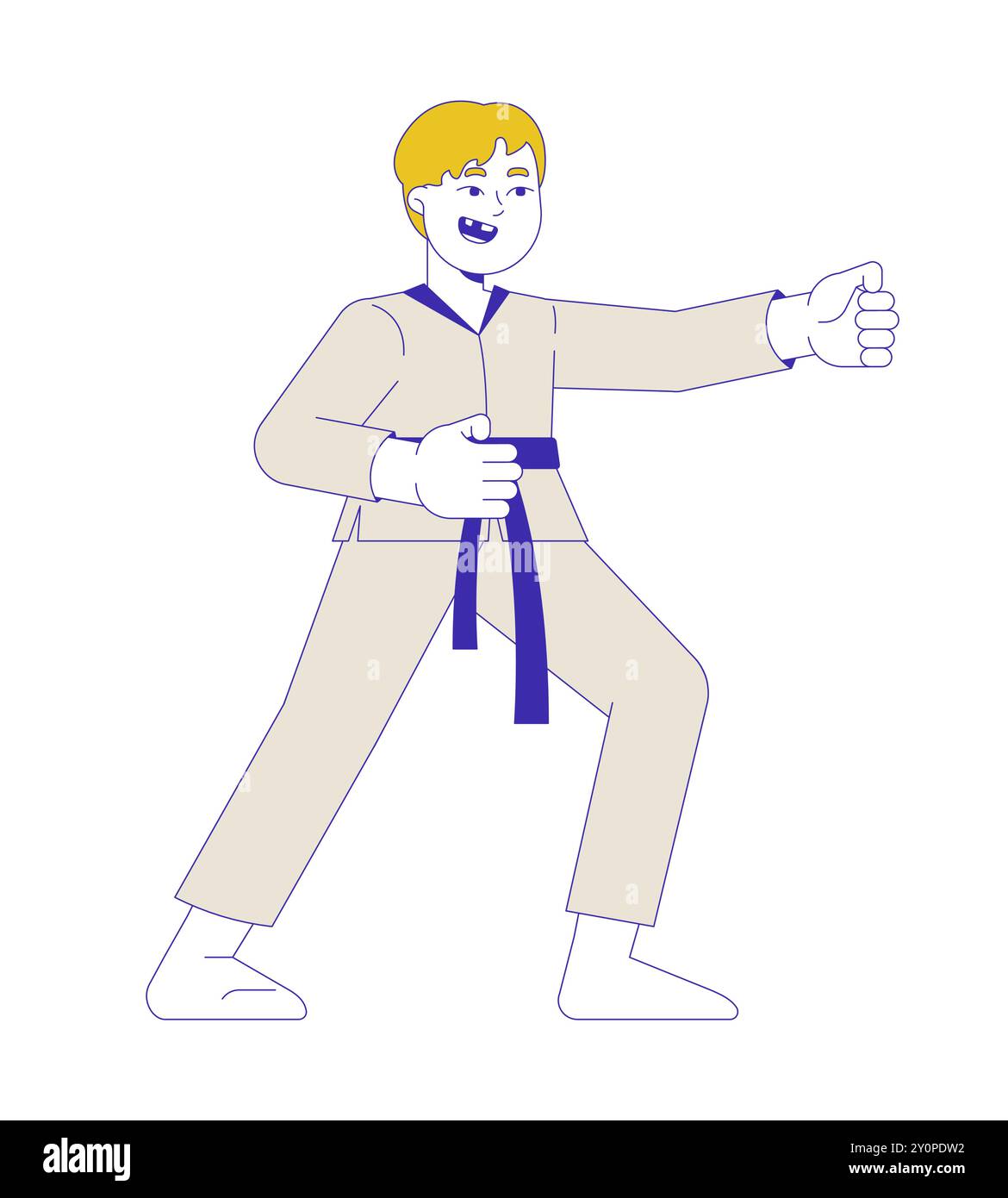 Martial arts kimono boy in fighting stance 2D cartoon character Stock ...