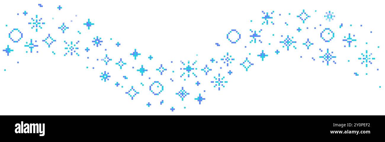 Pixel star retro 8 bit sparkle wavy border seamless frame. Shiny game pixel art effect set ...