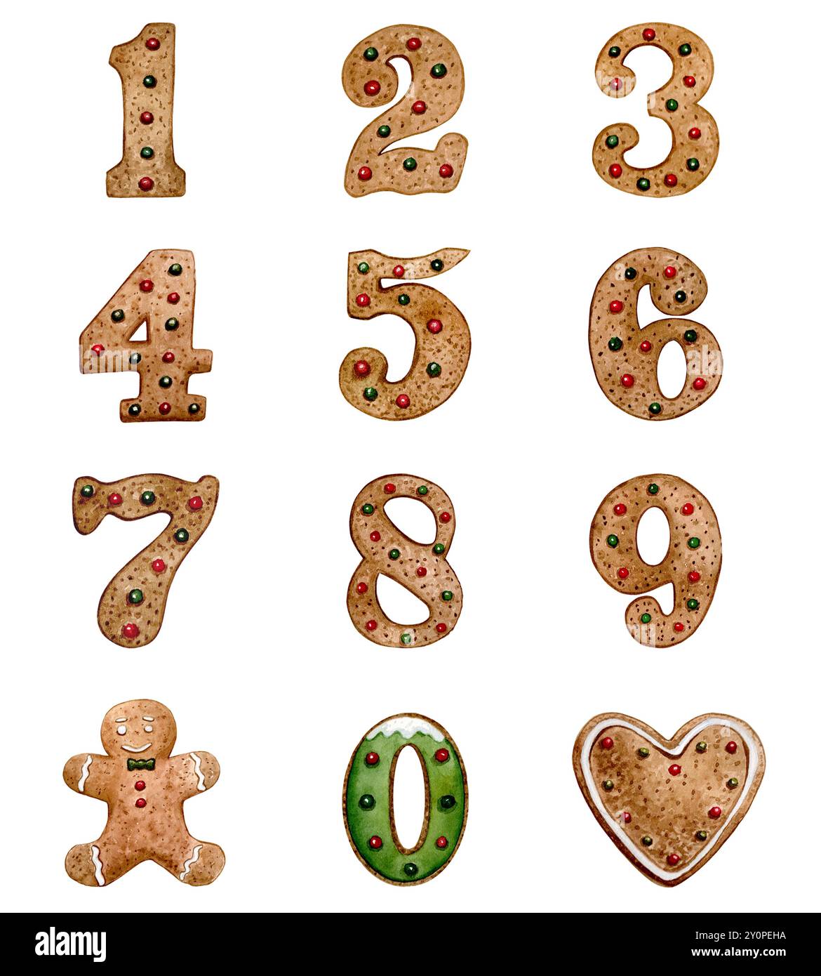 Cute watercolor set of christmas and new year gingerbread numbers ...