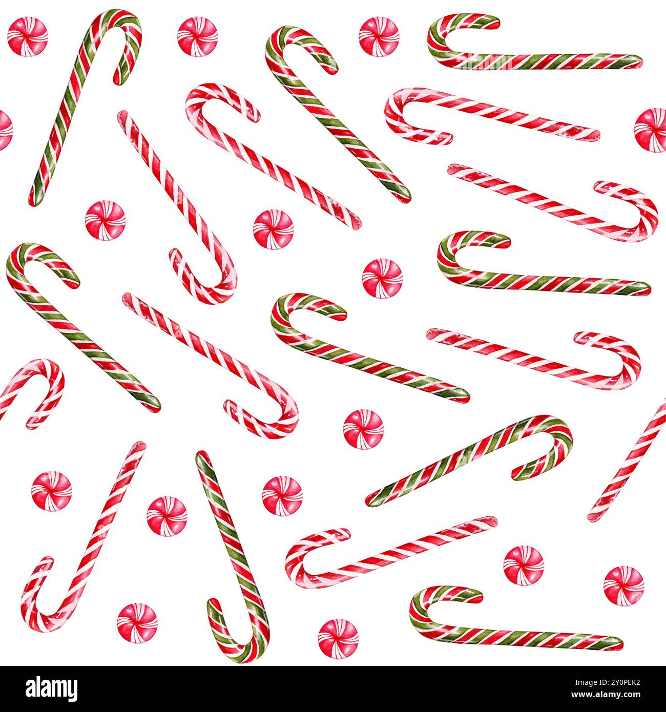 Cute watercolor seamless pattern with hand drawn christmas candy canes ...